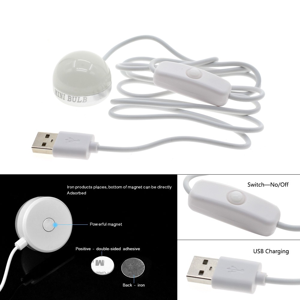 Mini LED Bulb 2W 5V USB Night light Reading Lamp With Switch Desk table ...
