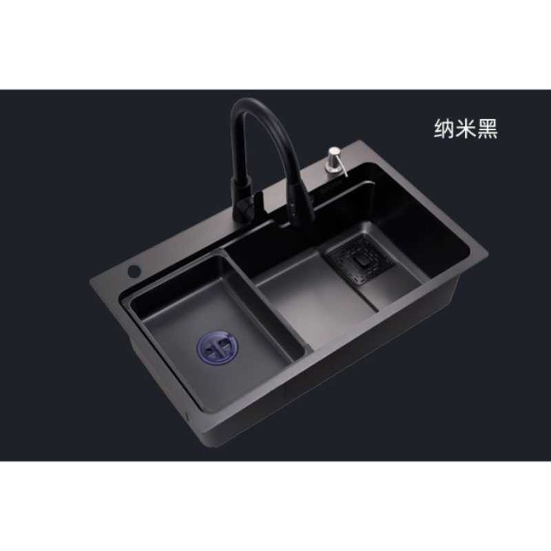 Vulcano Nano Black Workstation Stainless Steel Smart Multi-Tasking Sink ...
