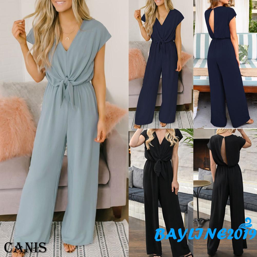 BAY-Women Summer Playsuit Romper V Neck Jumpsuit Short Sleeve Casual ...