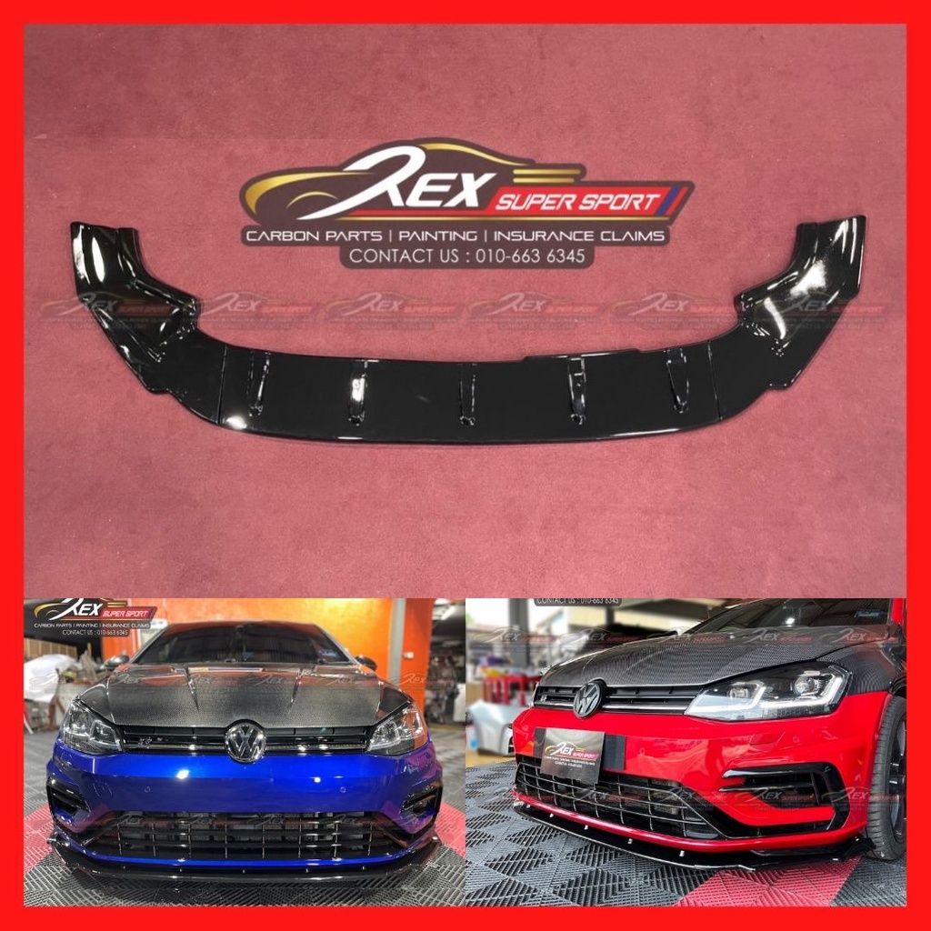 VW Volkswagen Golf MK7.5 R Front Lip Maxton Black Depan Diffuser ABS ...
