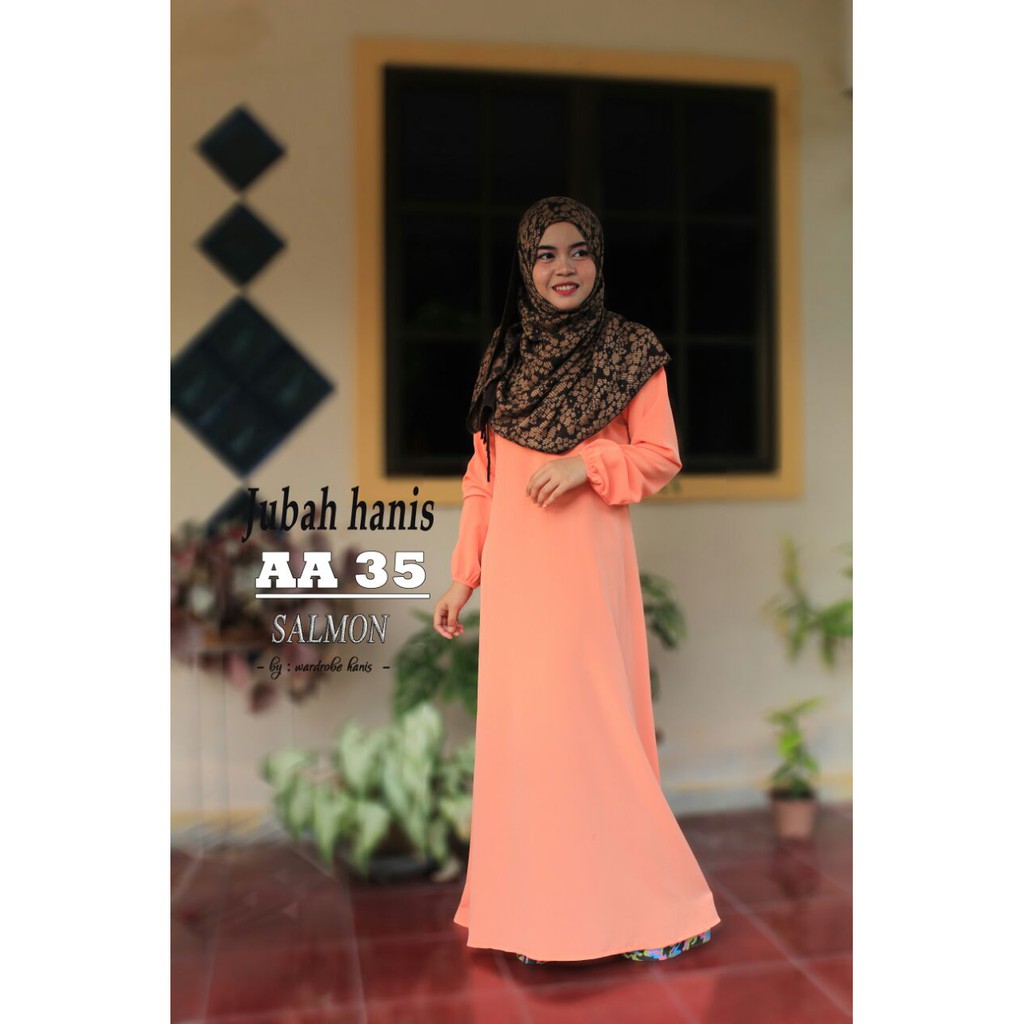 Jubah Hanis Basic Plain "AA35 Salmon" Plus Size | Shopee Malaysia