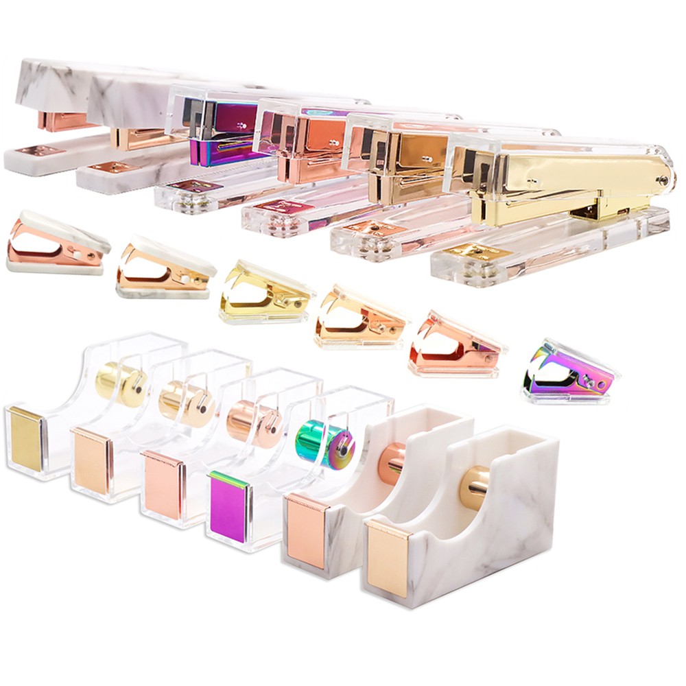 Clear Acrylic Marble Print Stapler Staples Remover Tape Dispenser ...