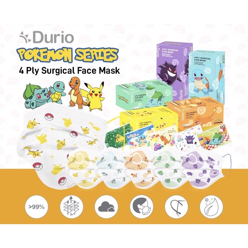 Durio Kids/Adult Face Mask Pokemon Limited Edition (10pcs / pack ...
