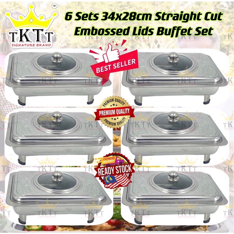 TKTT ™️ 6 Set 34x28 Embossed Lid Stainless Steel Buffet Set Catering ...