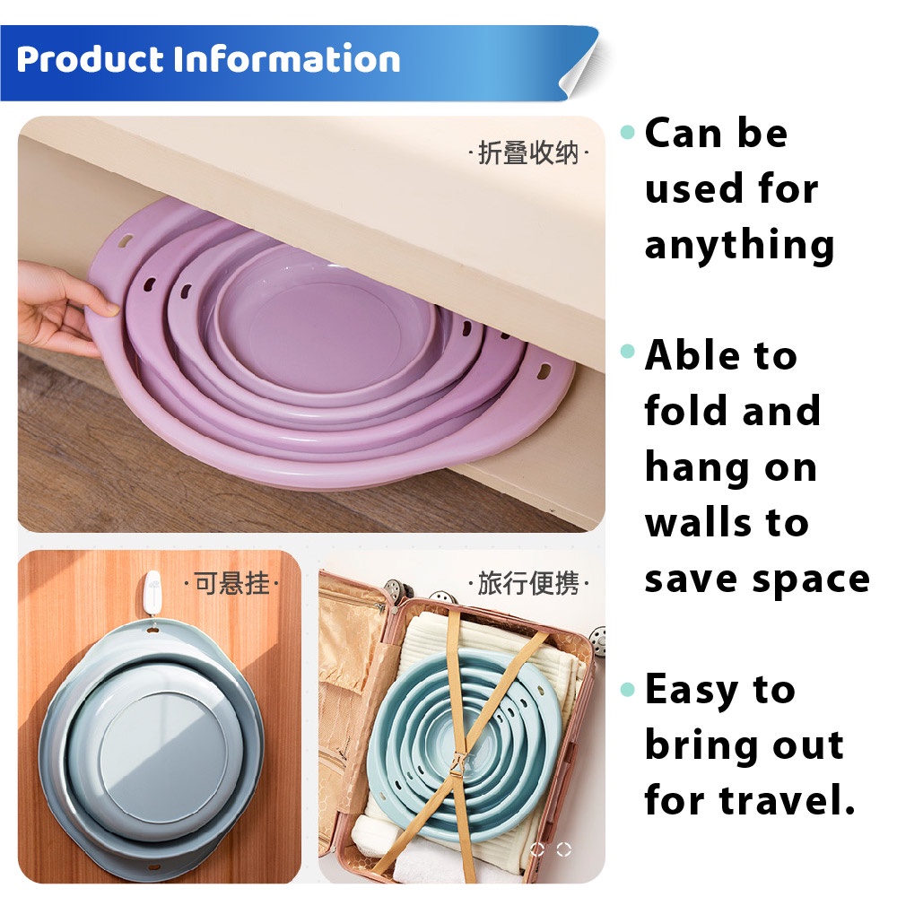 Borong365 Hangable Foldable Tub Wash Basin Bucket Pail Face Wah Camping ...