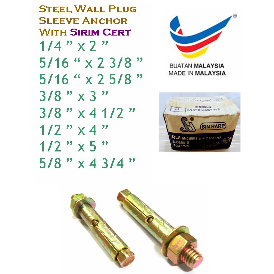 Sleeve PJ Anchor Wall Plug / Expansion Bolt Iron Wall Plug Made in ...