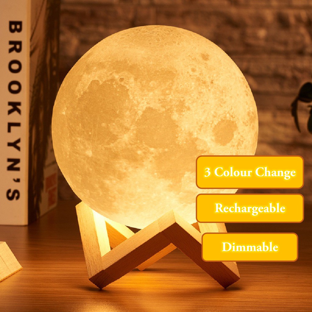 READY STOCK 3D LED Moon Light Moon Lamp Lunar USB Charging Touch ...