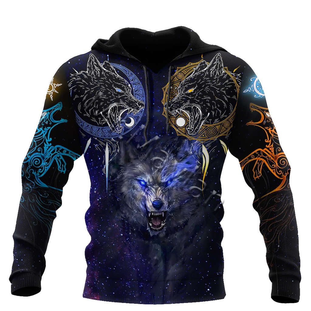 Viking Tattoo Wolf 3D Printed Jacket Men/Women Harajuku Hoodie Unisex Casual Streetwear ...