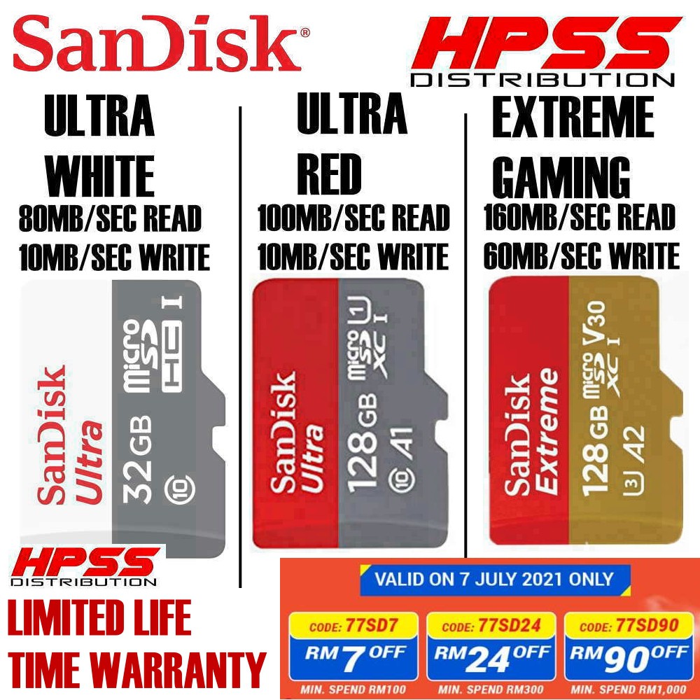 SANDISK MICROSD ULTRA/EXTREME CLASS 10 Micro SD Memory Card - 16GB/32GB ...