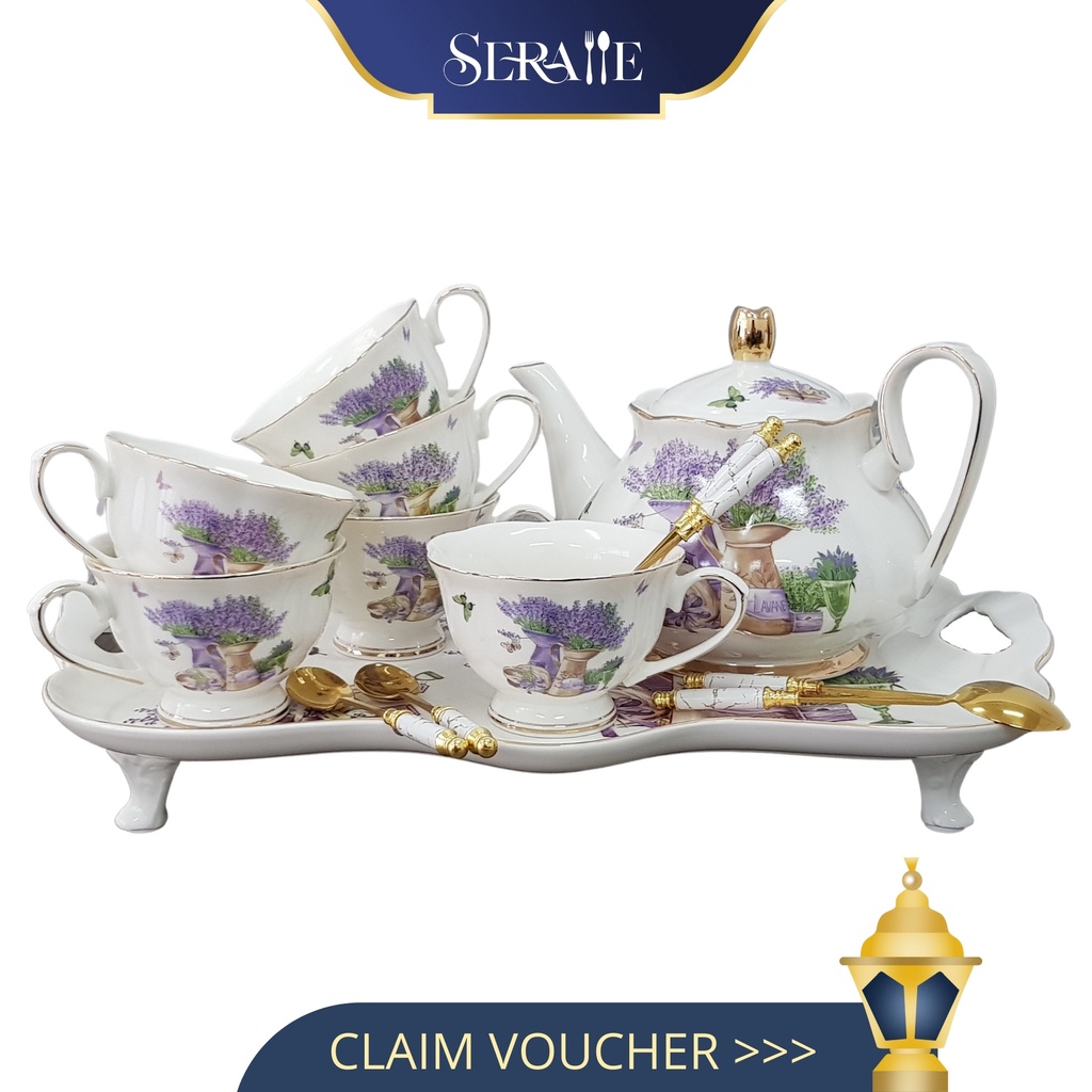 Seralle Lavender Tea Pot Set English Style Purple Lavender Tea Cup Sets ...