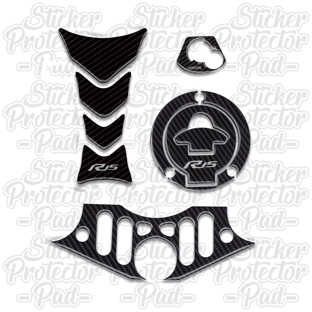 Yamaha R15 New V3 embossed sticker complete with fuelpad tankpad, black ...