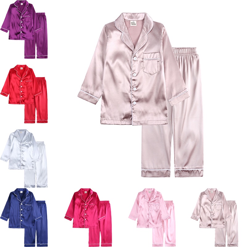 2025 Spring 2 Pieces Little Kids Sleepwear Faux Silk Polyester Satin ...