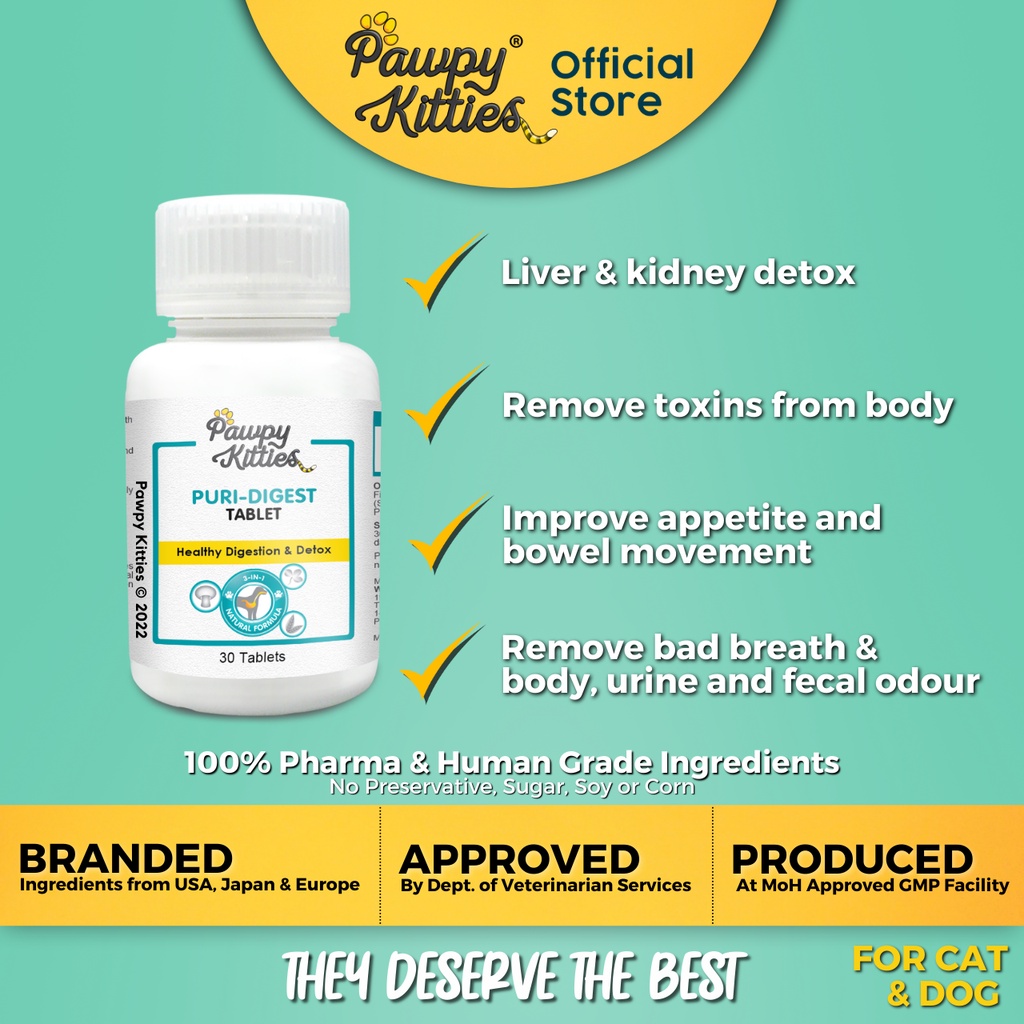 Pawpy Kitties Puri-Digest Tablet (30's) - For Cat & Dog Detox ...