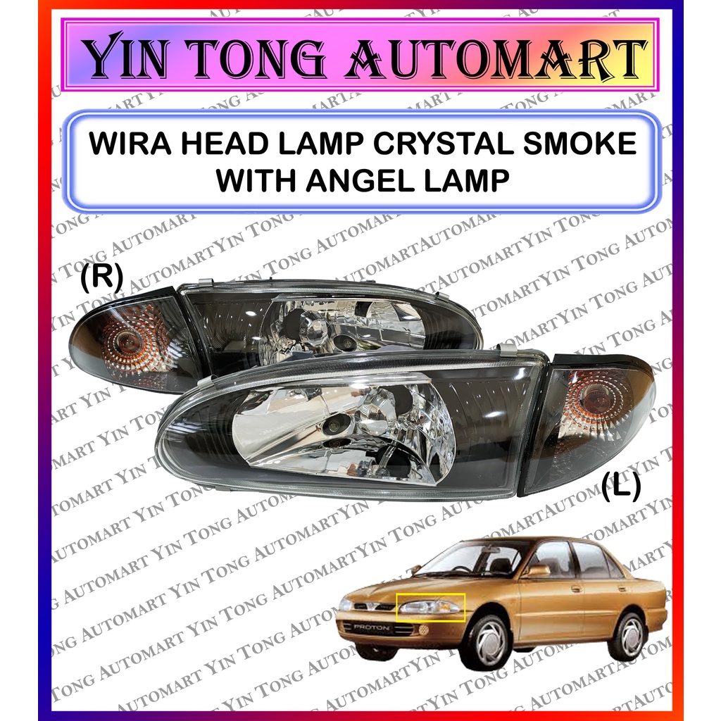 Proton Wira Head Lamp Crystal Smoke With Angle Lamp (With Or Without H4 ...
