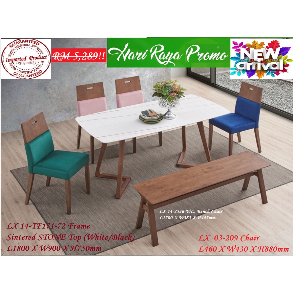 LX TF 171, 6ft S. Stone Dining TABLE +4 Dining CHAIRS, 1 Bench FULL SET, Ready STOCK, FAST ...