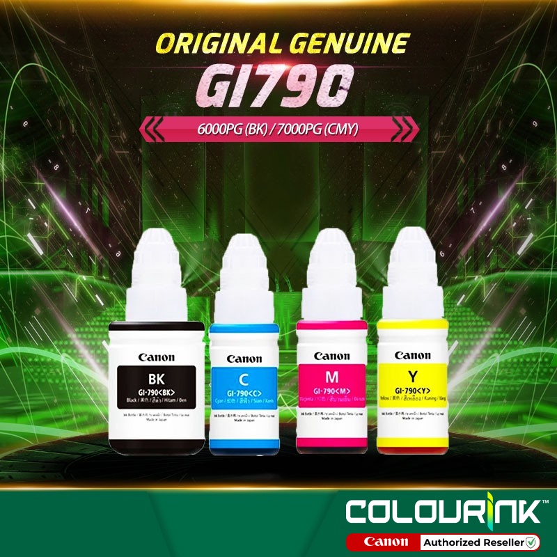 Canon Original Refill Ink GI-790 Black Cyan Magenta Yellow G1000 G1010 ...