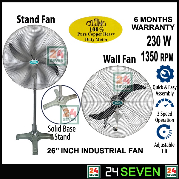 COSIMO HEAVY DUTY 26 INCH INDUSTRIAL STAND FAN / WALL FAN HEAVY DUTY ...