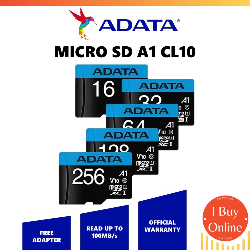 Adata Micro SD (16GB/32GB/64GB/128GB) [Free Adapter] UHS-I A1 CL10 | Shopee Malaysia