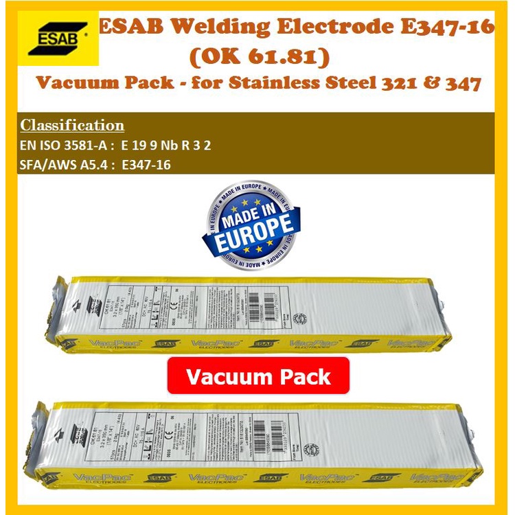 ESAB Welding Electrode E347-16 (OK 61.81) Vacuum Pack - for Stainless Steel 321 & 347 -- E347 ...
