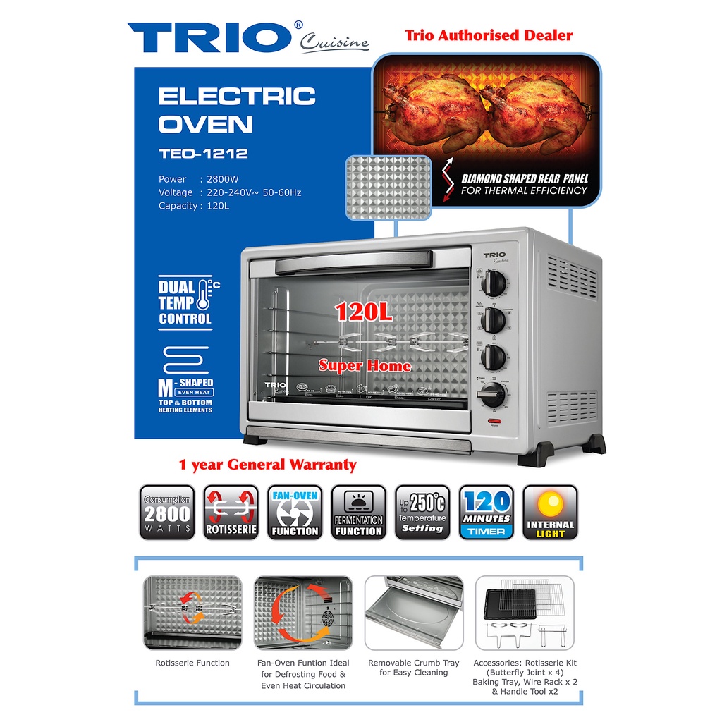Trio Electric Oven TEO-1212 120L Extra Large Capacity with Dual ...