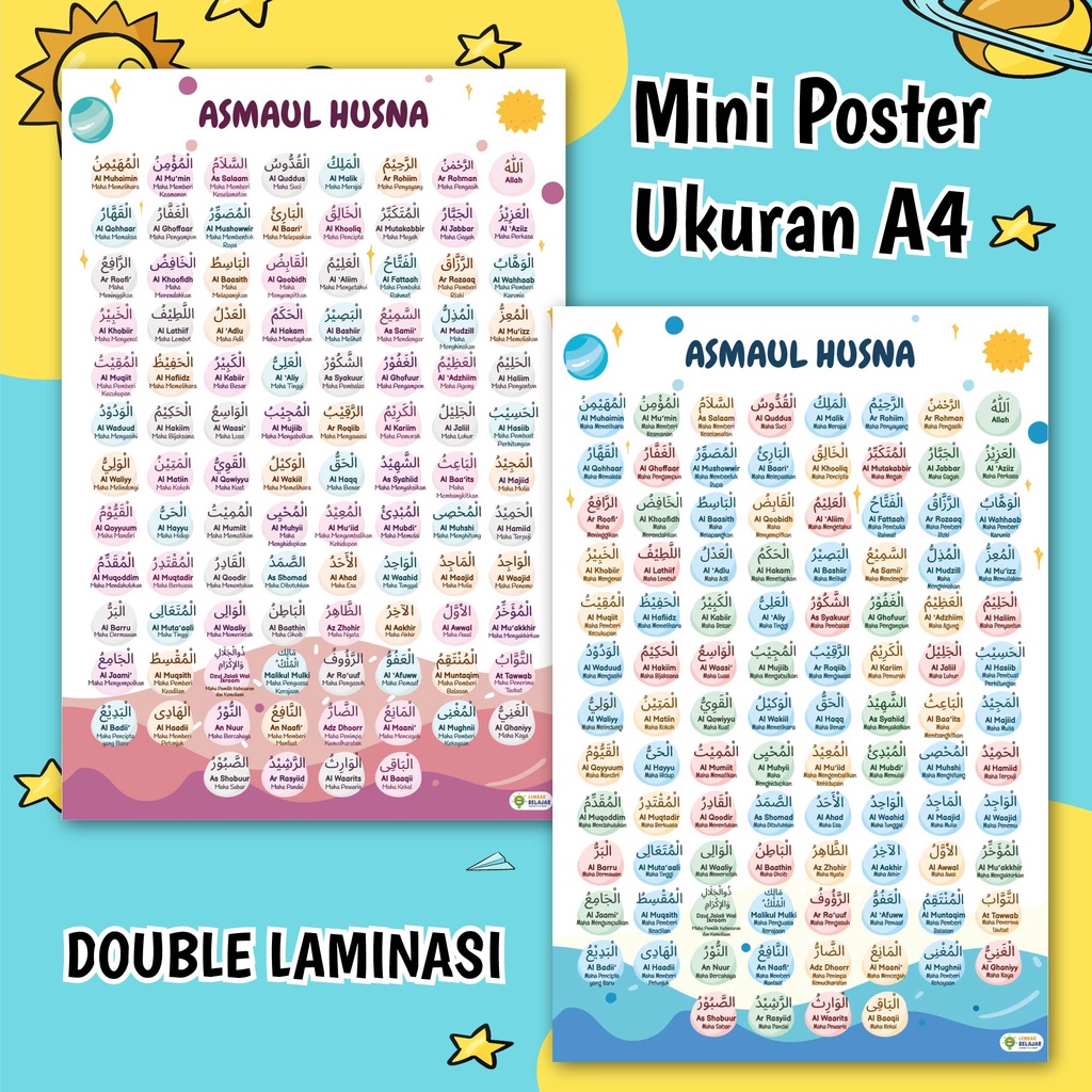 [DOUBLE Lamination] Children's Education Poster - A4 Size Pleated Husna ...