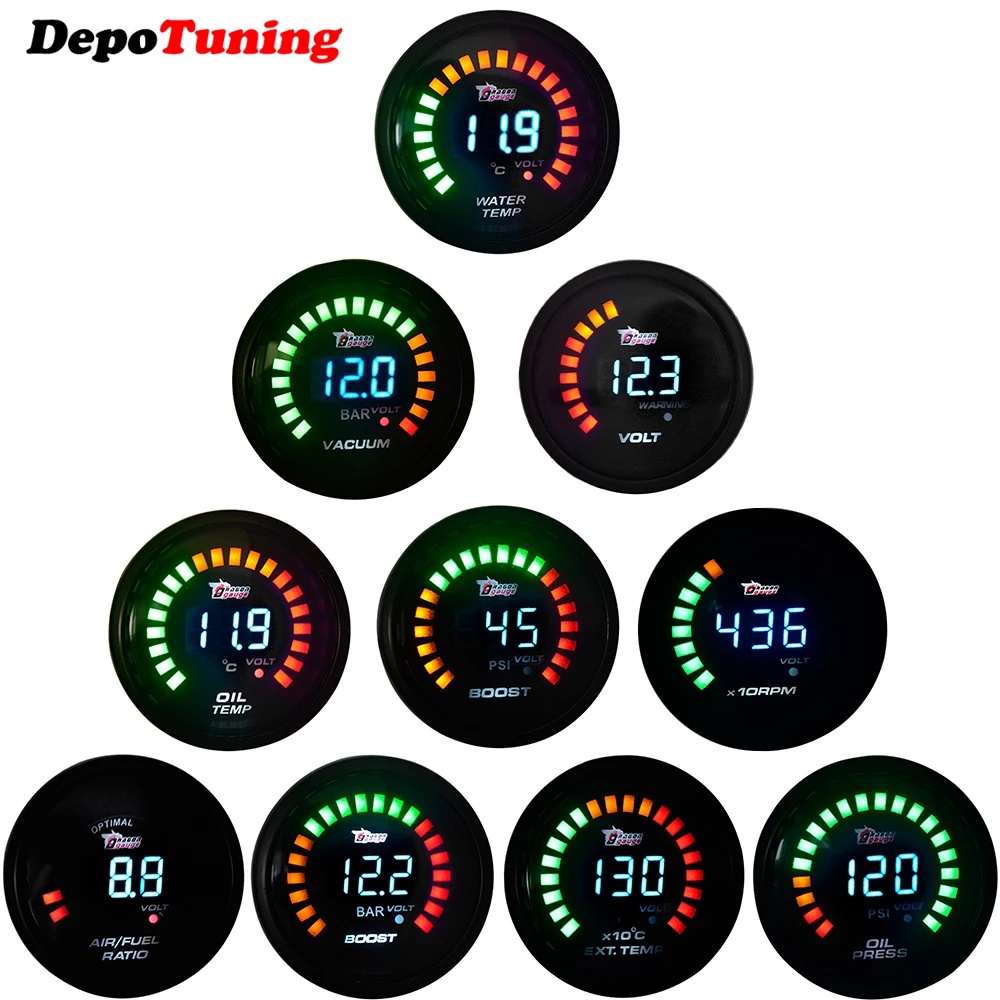2" 52mm LED Boost/Water Temp/Oil Temp/Oil Pressure/Tachometer/Volt/Air ...