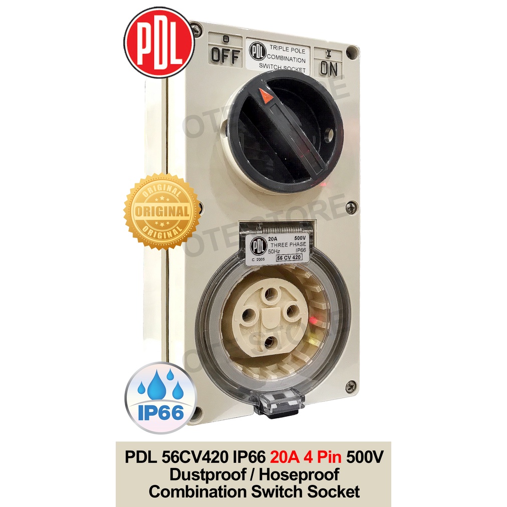 PDL S56 Series 56CV420 IP66 20A 4 Pin 500V Combination Switched Sockets ...