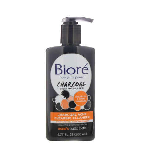 Biore Charcoal Acne Clearing Cleanser for Oily & Acne Prone skin, 6.77 ...