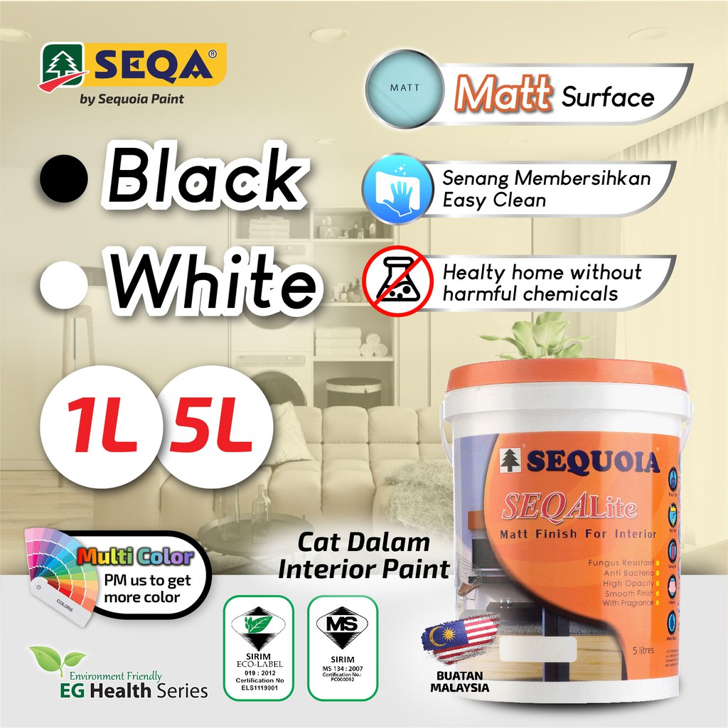 (WHITE & BLACK) 💥SeqaLite-Matt 💢 Cat Dalam / Interior Paint / Matt 1L ...