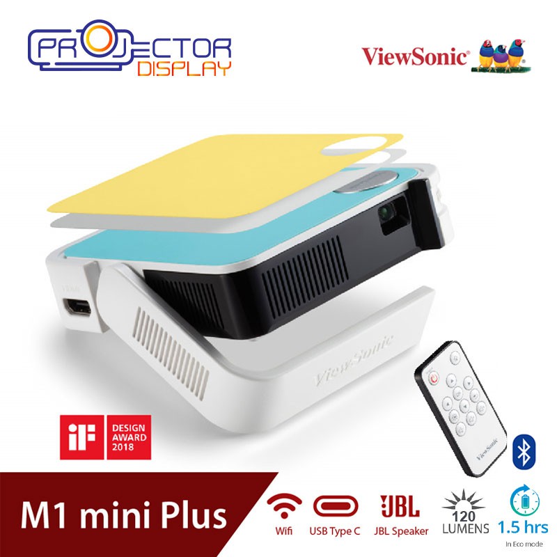 ViewSonic M1 Mini Plus 120 Lumens Smart Projector, Wi-Fi, Bluetooth ...