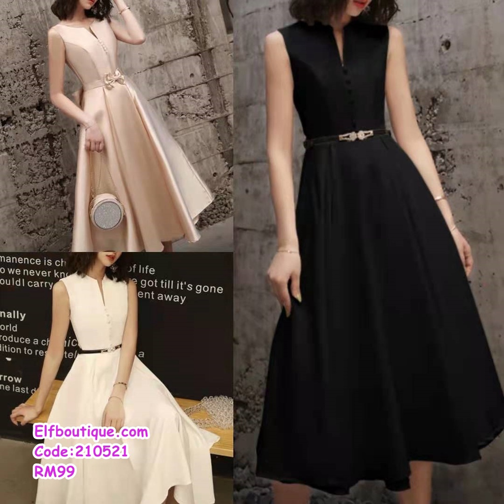READY STOCK Woman Sleeveless Elegant Dinner Simple Midi Dress White ...