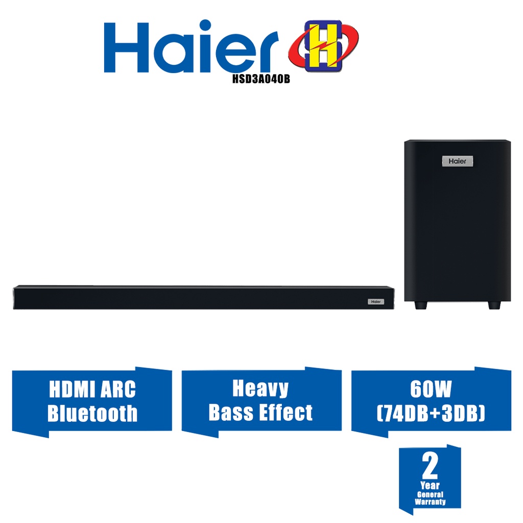Haier Soundbar (60W) Sound Bar With 6 Speakers Heavy Bass Effect ...