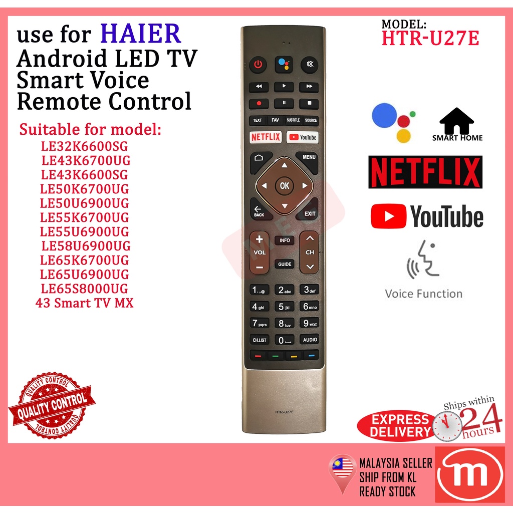HAIER ANDROID TV LED SMART VOICE FUNCTION REMOTE CONTROL YOUTUBE ...