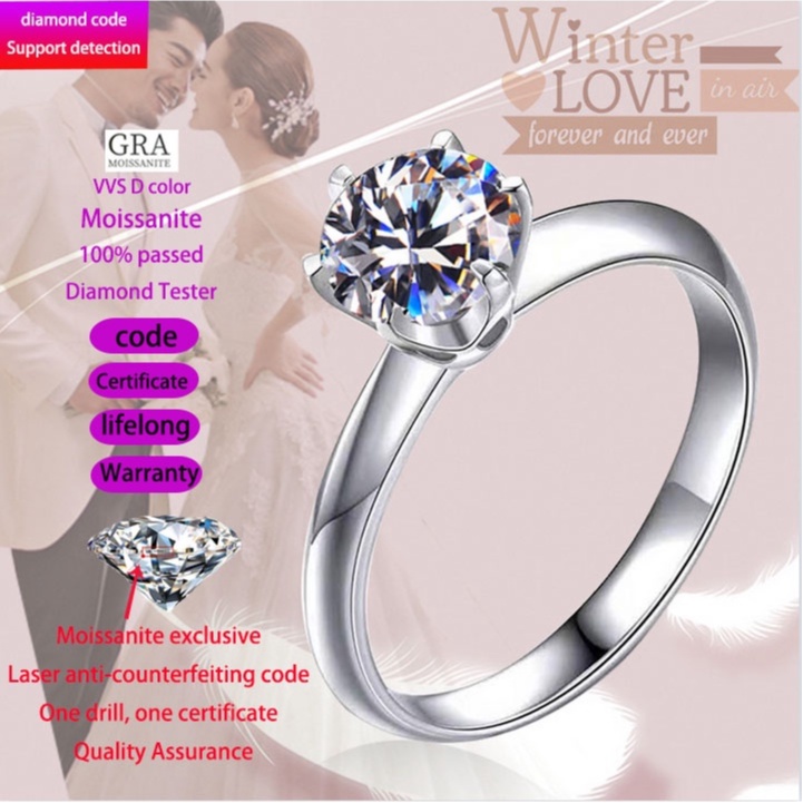 [GRA Certificate Attached] S925 Silver Ring Plated Platinum T Home Six ...