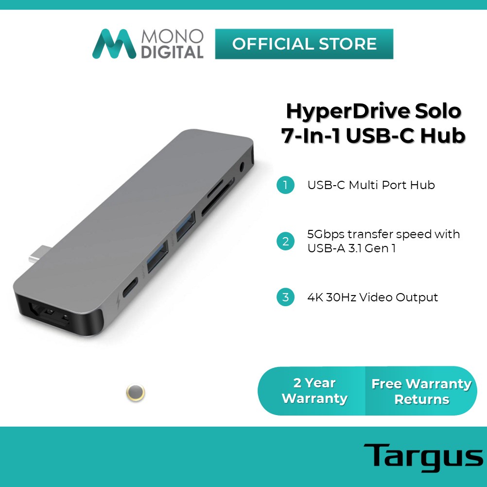 Targus HyperDrive SOLO 7-in-1 USB-C Hub Adapter 4K HDMI, USB 3.1, 3.5mm ...