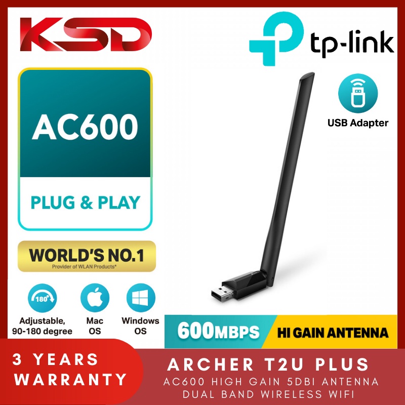 TP-Link Archer T2U Plus AC600 High Gain Wireless Dual Band USB Adapter ...