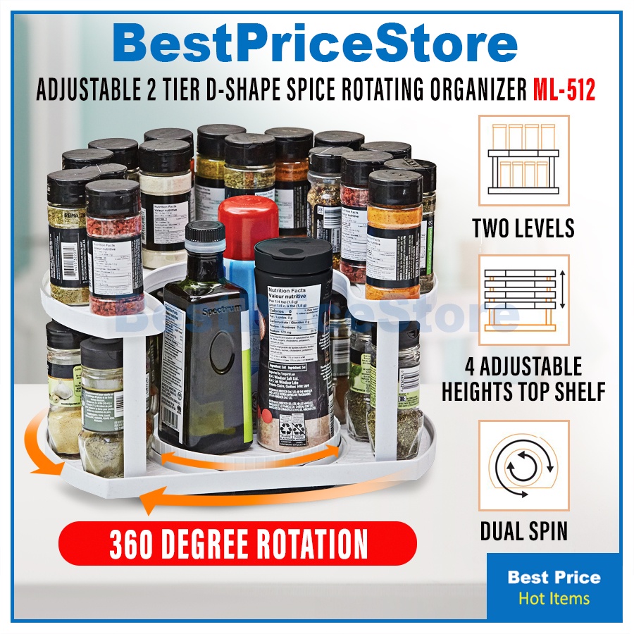 BPS (Dapur Kitchen) Rotating Spice Spinner Rack Condiment Bottle Shelve ...
