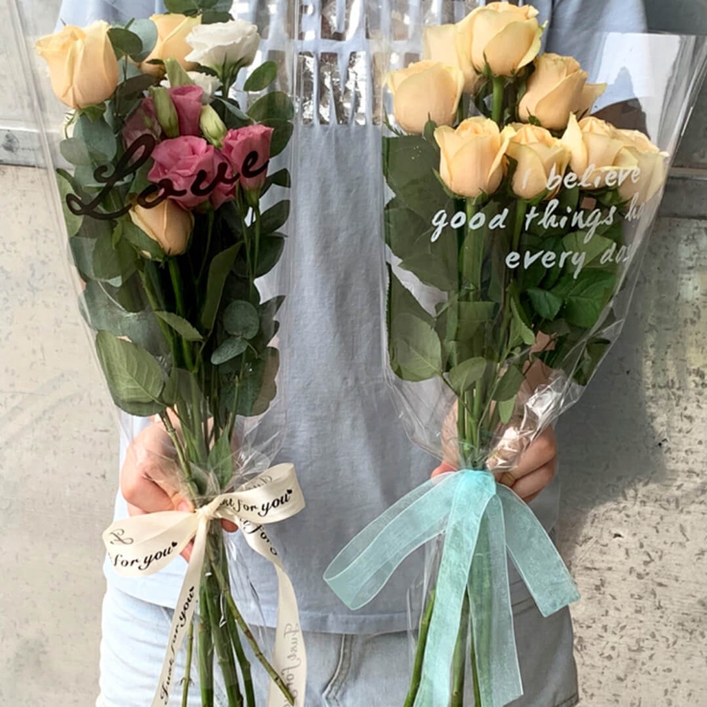 SHIOK English Transparent Flower Bag With Wording OPP Wrapping Paper ...