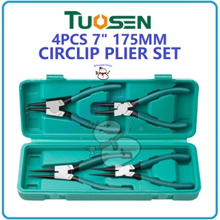 TUOSEN 4PCS 7" 175MM CIRCLIP PLIER SET SNAP RING BENT STRAIGHT INTERNAL ...