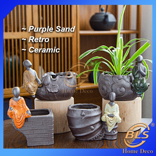 BLS Purple Sand Monk Statue Ceramic Pot THG 063 Cactus Succulent ...