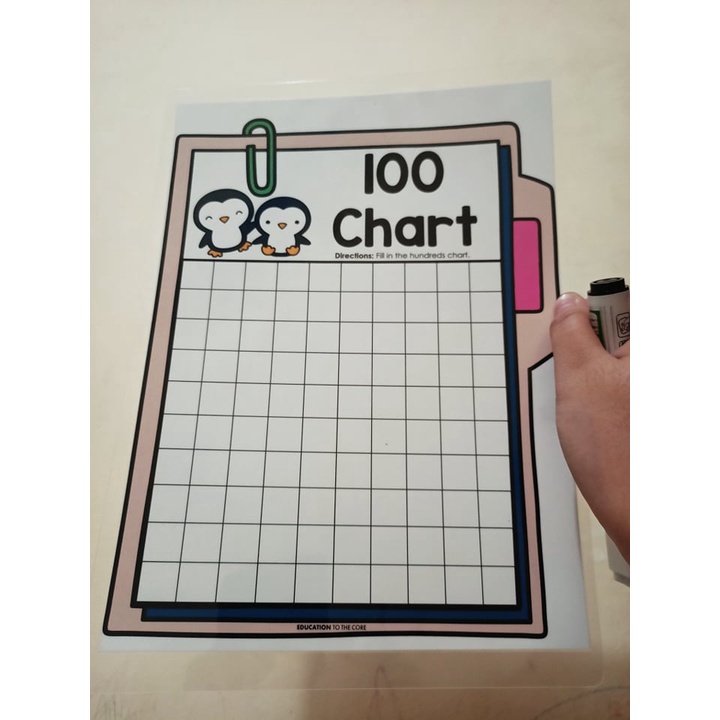 100 Chart Fill in Laminated chart- A4 size free HBW Whiteboard marker ...
