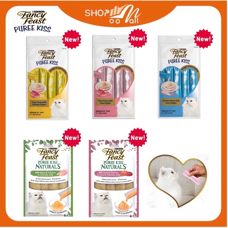 Purina Fancy Feast Puree Kiss Flakes & Jelly Chicken/Tuna/Salmon Cat Treat Cat Snacks 40g ...