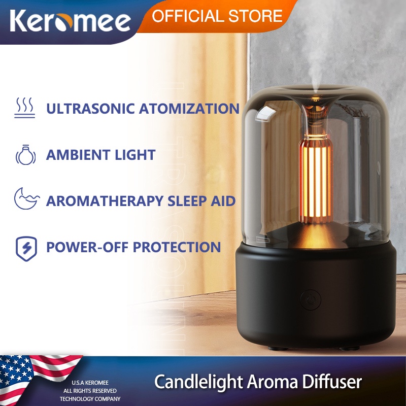 Keromee Candlelight Aroma Diffuser Portable 120ml Electric USB Air ...