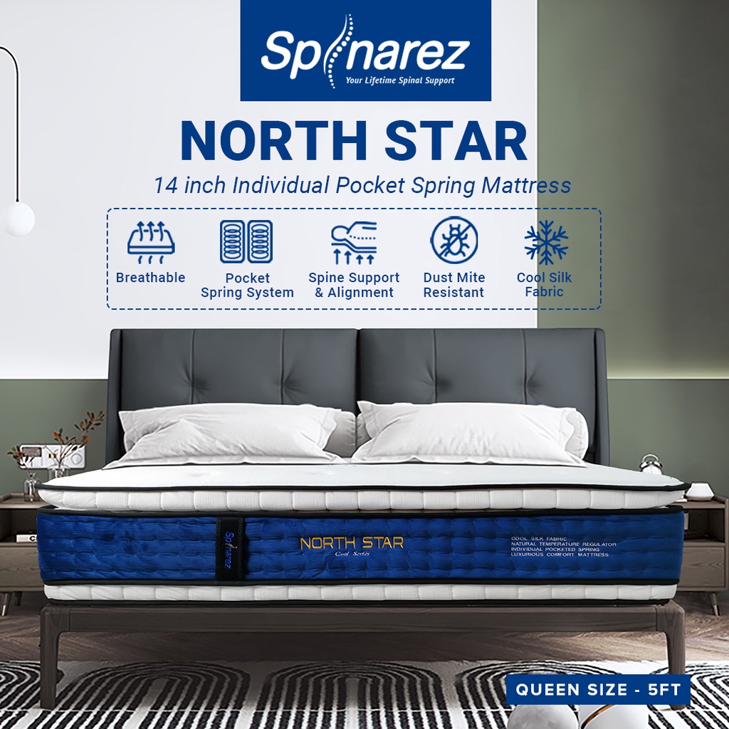 SpinaRez North Star Mattress 14 inch Individual Pocket Spring Mattress ...