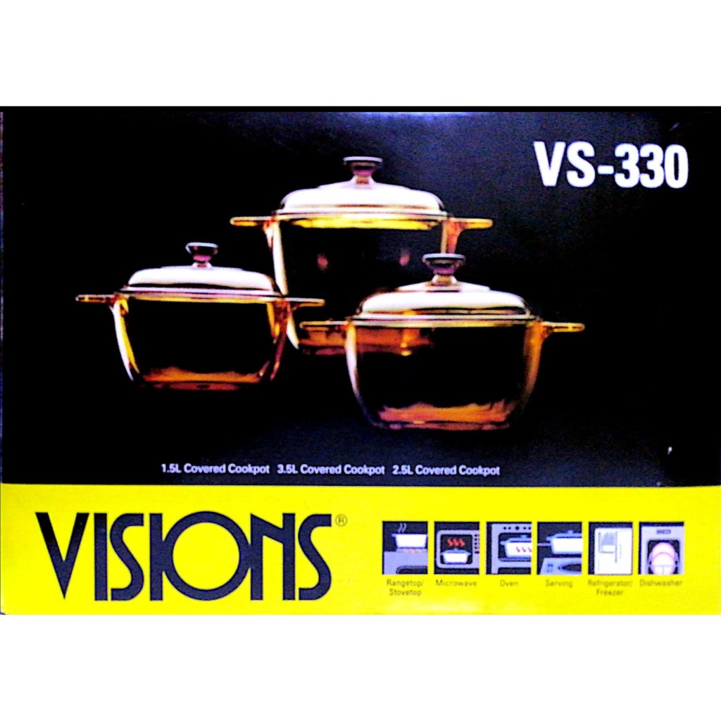 Periuk Kaca Visions Dengan Penutup Model VS-330, Original Set, Ready ...
