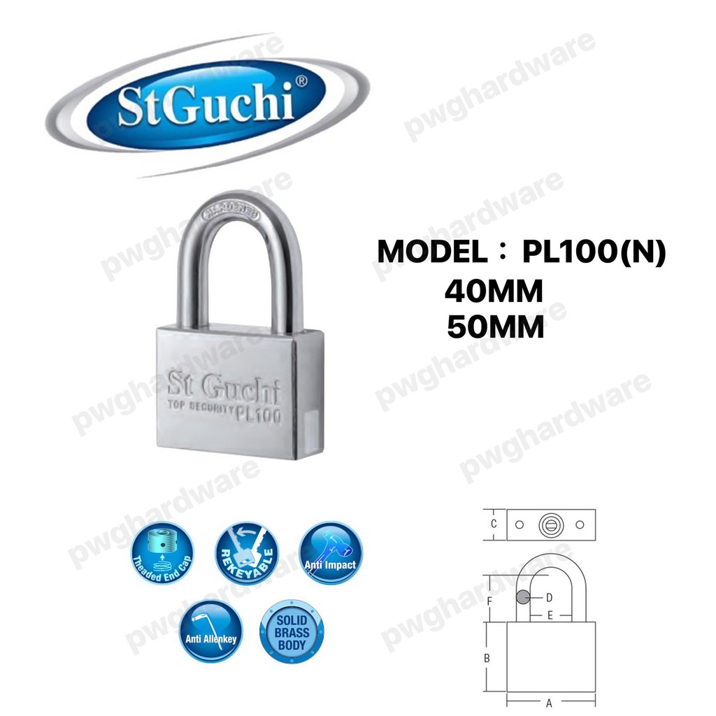 ST GUCHI PL100 SQUARE SINGLE PAD LOCK 40MM & 50MM / SIRIM MANGGA PINTU ...