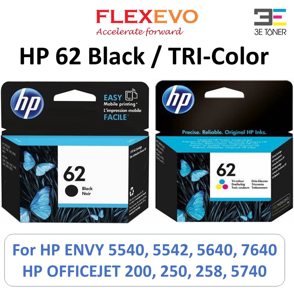 62 62XL Original Ink C2P04AA Black / C2P06AA TriColor for ENVY 5540 ...
