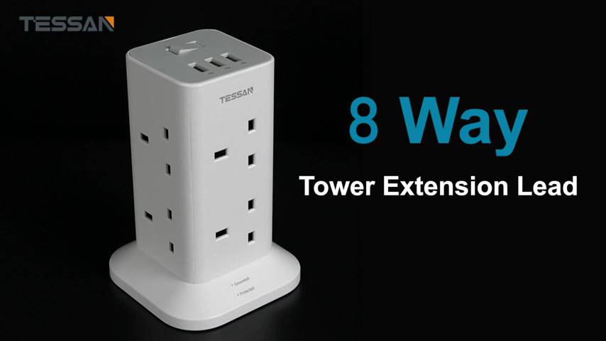Power Extension Vertical/Tower Socket Surge Protector,2M Cord Extension ...