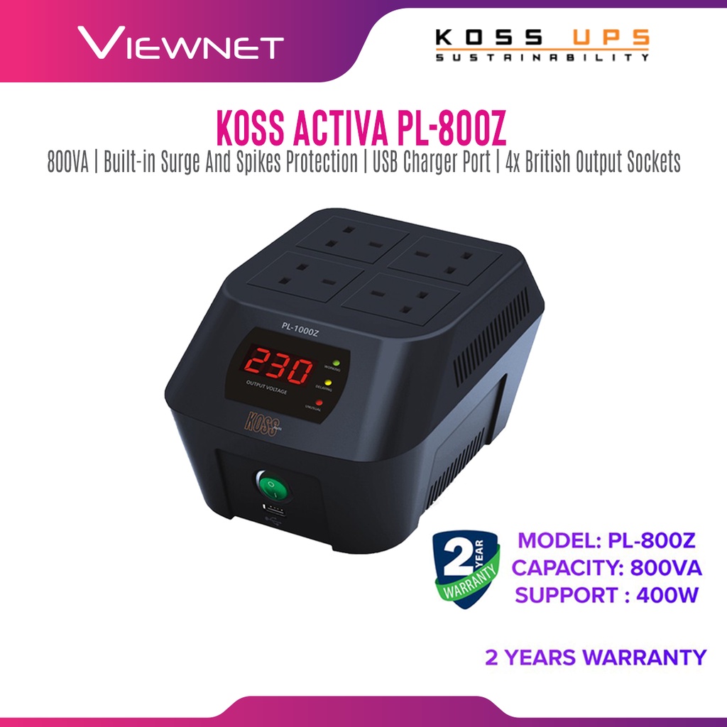 KOSS ACTIVA PL-800Z 800VA / PL-1000Z 1000VA AVR AUTOMATIC VOLTAGE ...