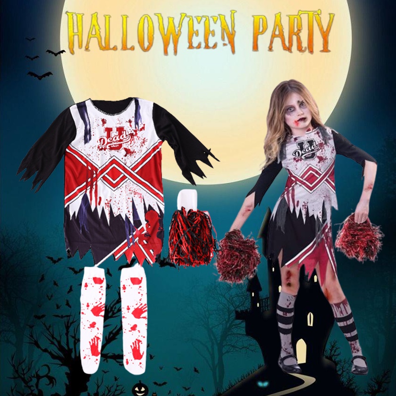 Halloween Spooky Girls Zombie Cheerleader Cosplay Costume For And ...